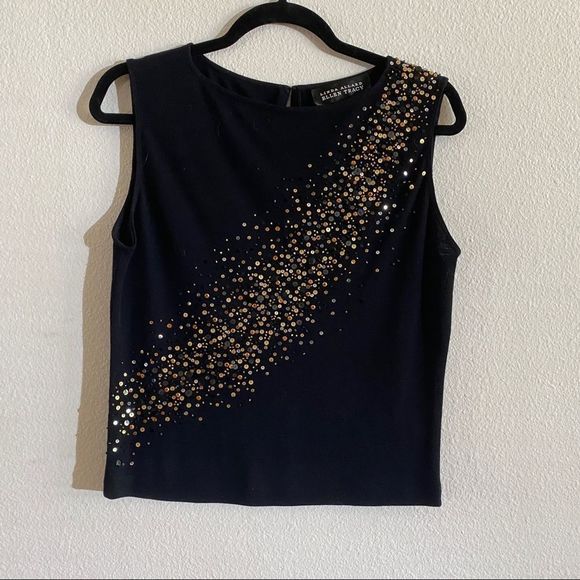 Vintage | Tops | Vintage Ellentracy Gold Beaded Starry Night Navy Knit ...